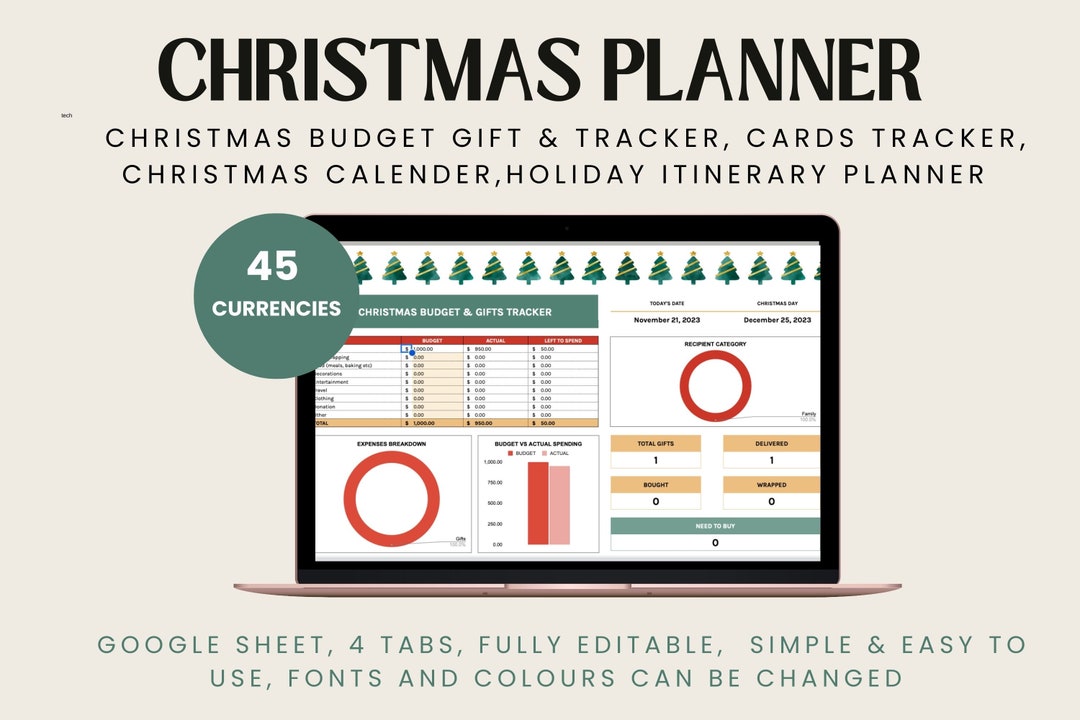 Christmas Gift Tracker for Google Sheets, Christmas Budget Tracker ...