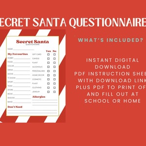 Editable Secret Santa Questionnaire Printable Secret Santa Form ...