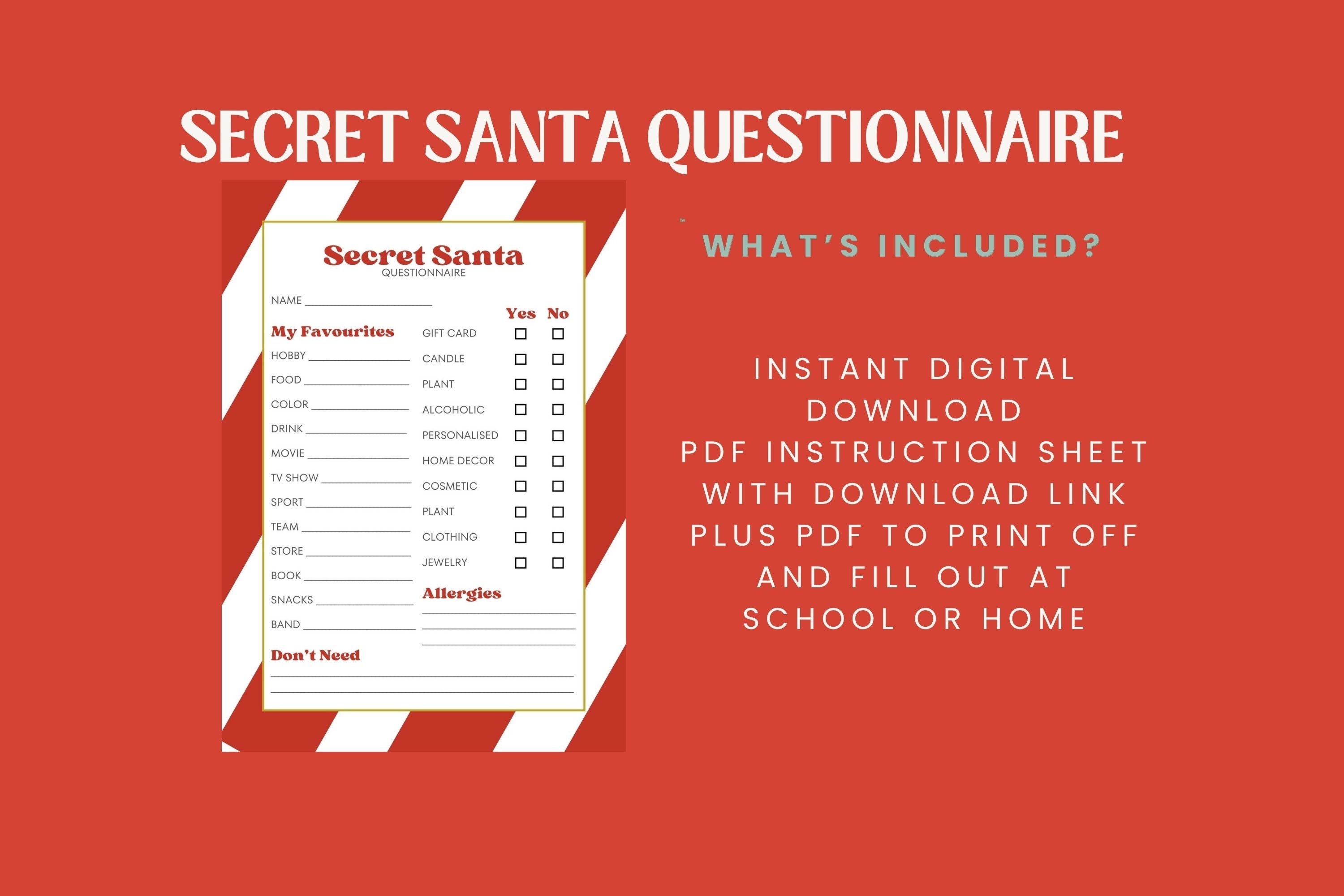 Editable Secret Santa Questionnaire Printable Secret Santa Form ...
