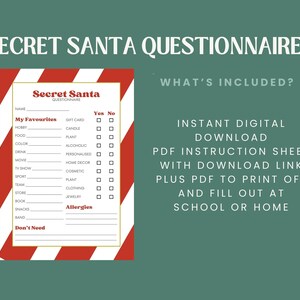 Editable Secret Santa Questionnaire Printable Secret Santa Form ...