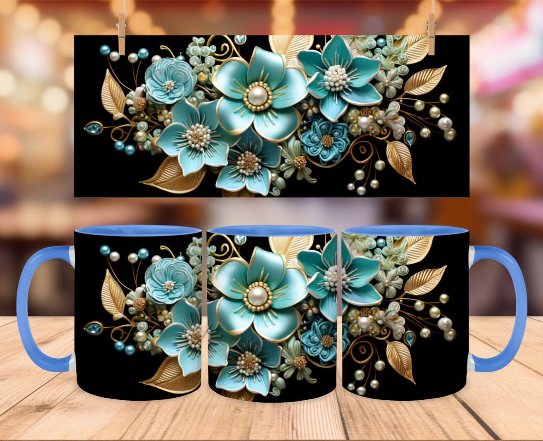 3D Flower Mug Wrap Design,floral Mug Wrap, 3D Flowers Design for Mugs ...
