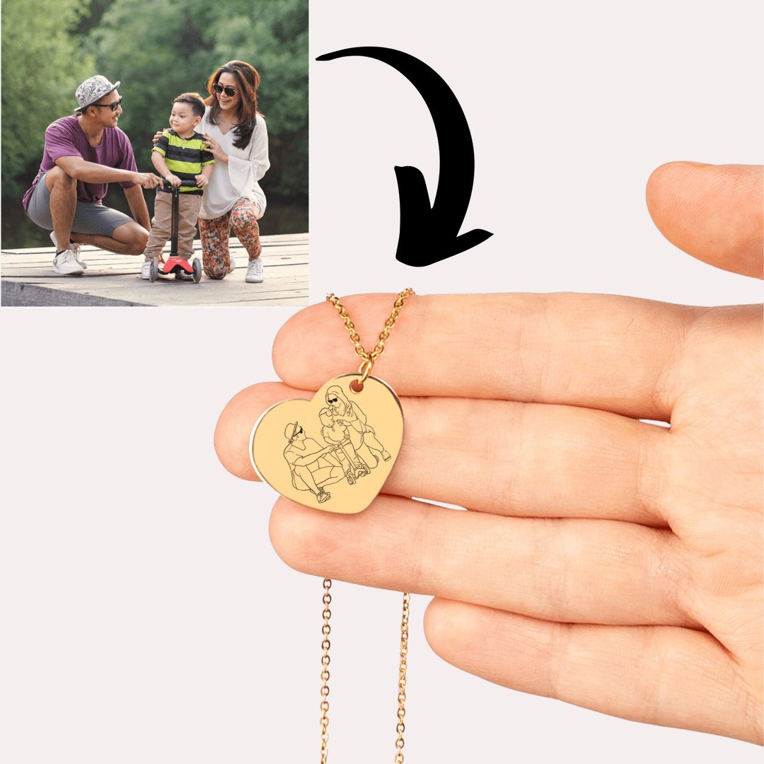 Custom Line Art Portrait Necklace Line Art Heart Necklace Personalized ...