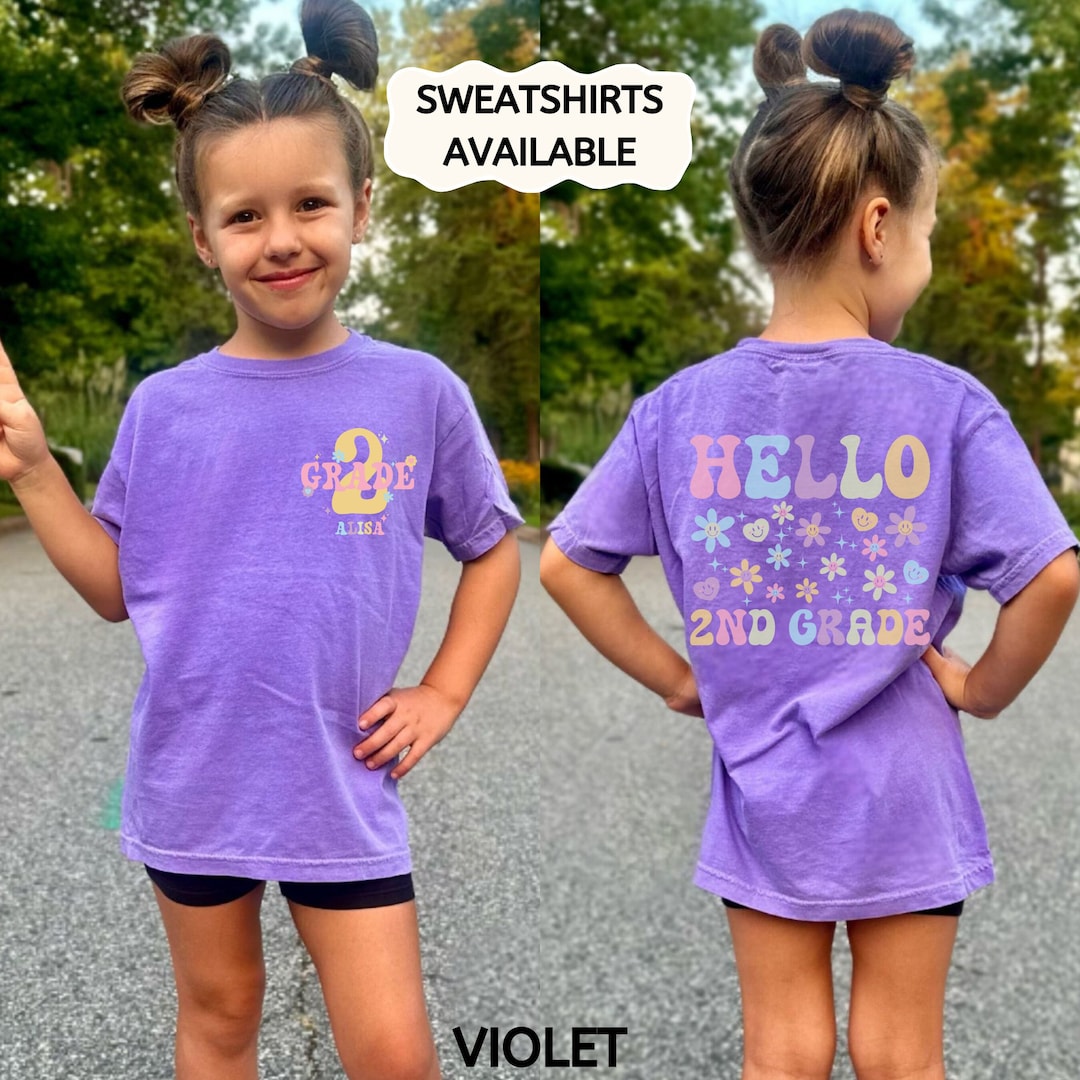 Kids Comfort Colors Custom 2nd Grade Shirt, Hello 2nd Grade Girl Shirt ...