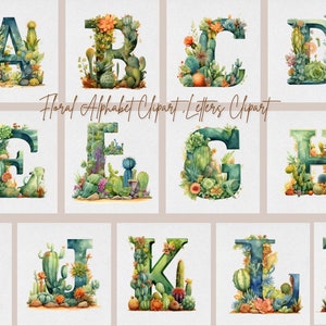 Cactus Alphabets Clipart, Cactus Alphabet, Succulent Font, Succulent ...