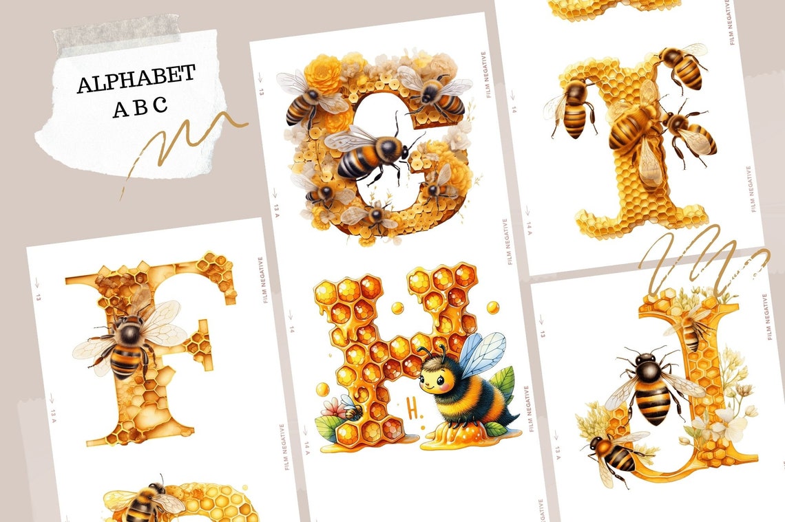 Honeybee Alphabets and Number, Bee Font, Bee Alphabet, Animal Font ...