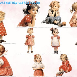 Watercolor Polka Dot Girls Clipart, Baby Girls Clipart, Commercial Use ...