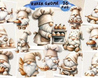 Watercolor Baker Gnome, Gnome Pastry Chef Clipart, Chef Gnome Clipart ...