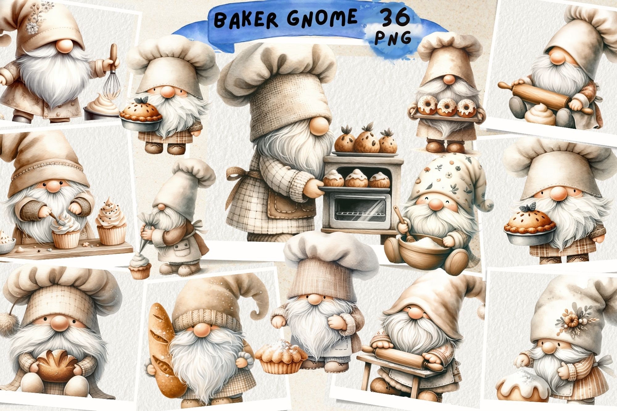 Baker Gnome Watercolor Clipart, Gnome Pastry Chef Clipart, Chef Gnome ...
