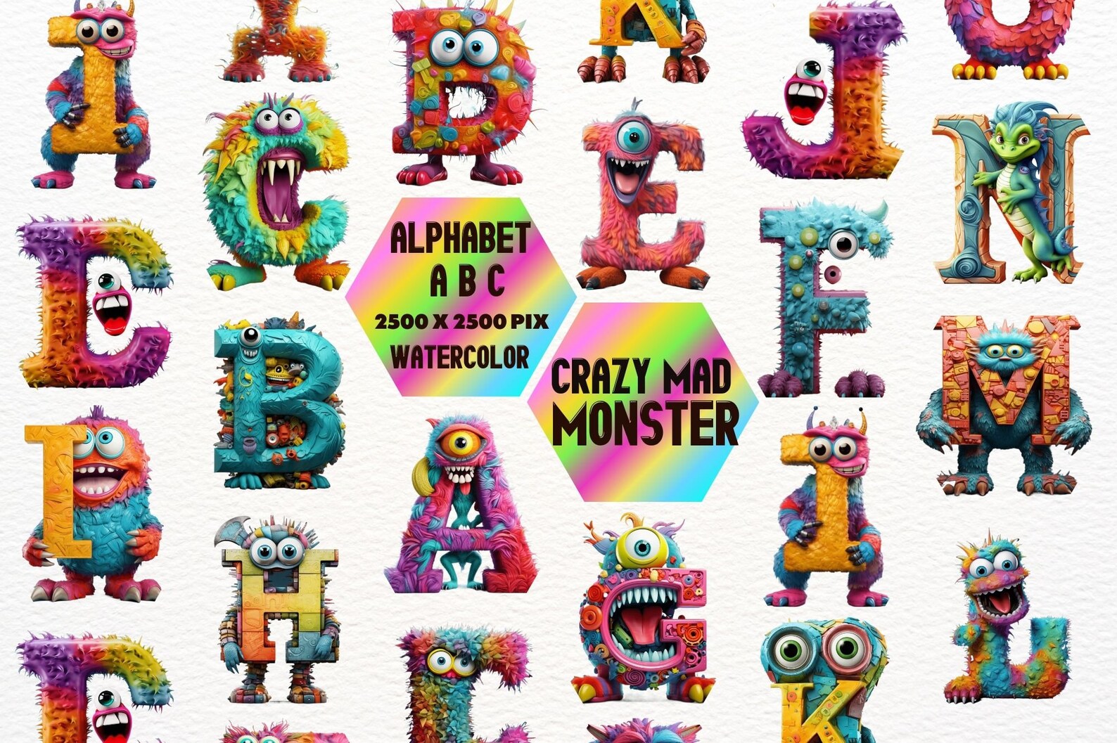 Crazy Mad Monster Alphabet, Monster Alphabet Clipart, Cute Monsters ...