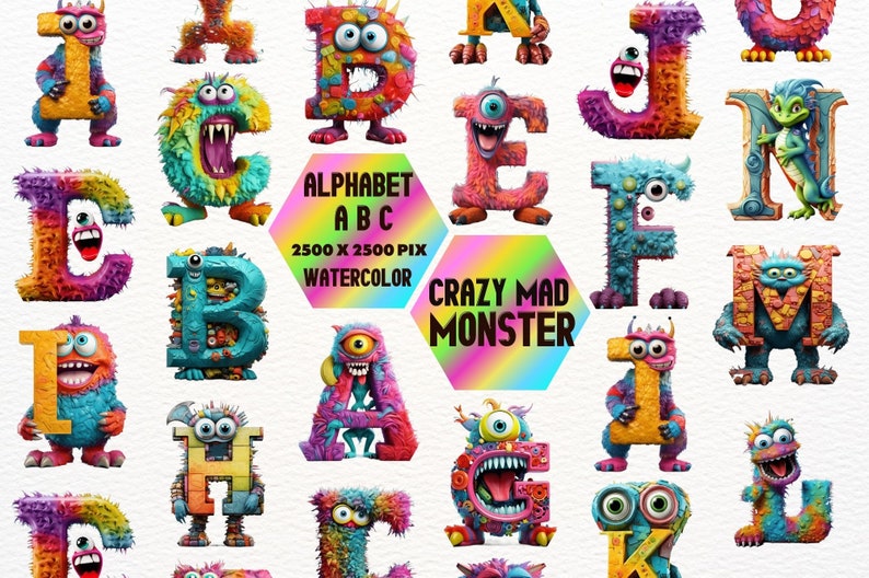 Crazy Mad Monster Alphabet, Monster Alphabet Clipart, Cute Monsters ...