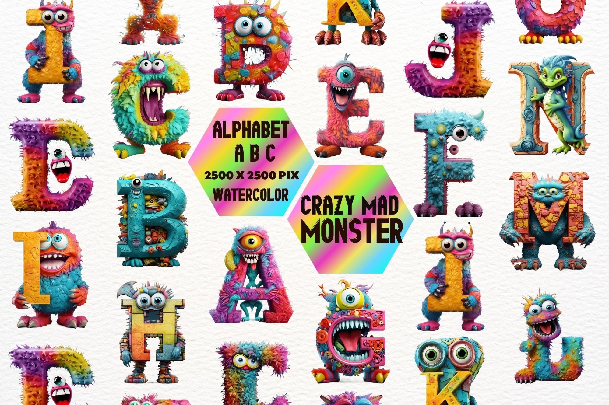 Crazy Mad Monster Alphabet, Monster Alphabet Clipart, Cute Monsters ...