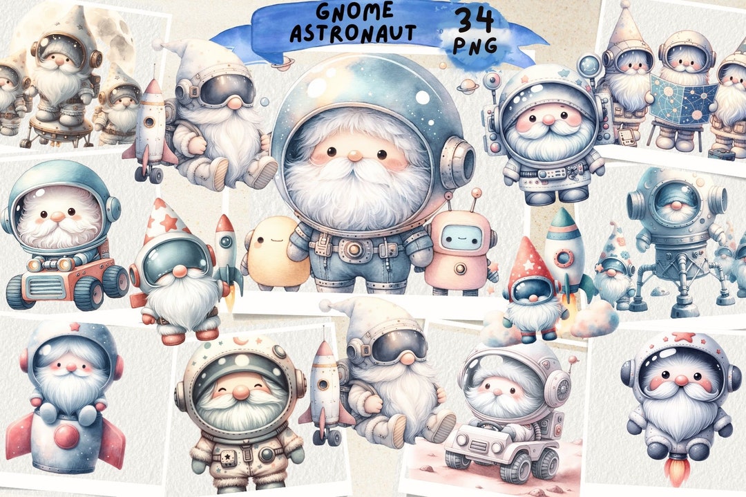 Gnome Astronaut Clipart, Cute Gnome Spaceman, Cosmic, Rocket Gnome ...