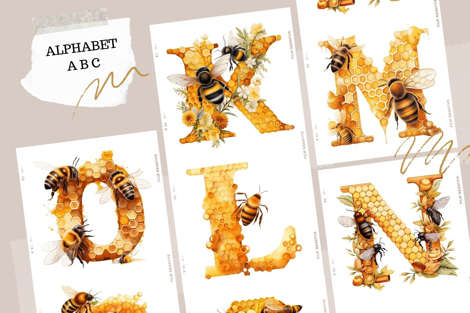 Honeybee Alphabets and Number, Bee Font, Bee Alphabet, Animal Font ...