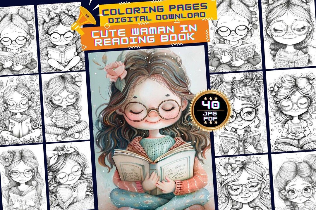 Cute Girl in Reading Book Coloring Pages, Little Reading Girl Coloring ...