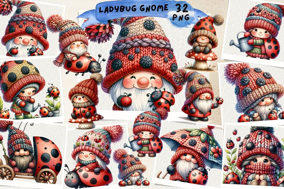 Ladybug Gnomes Clipart: Watercolor Spring Gnomes (PNG File) - Etsy
