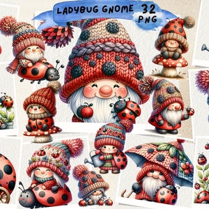 Ladybug Gnomes Clipart: Watercolor Spring Gnomes (PNG File) - Etsy
