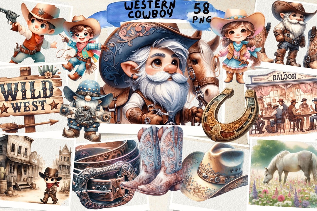 Western Watercolor Clipart, Horse Ranch Cowboy, Cowboy Clipart Cowgirl ...