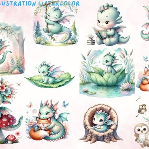 Cute Baby Dragon Watercolor Clipart, Baby Dragon Clipart, Baby Dragon ...