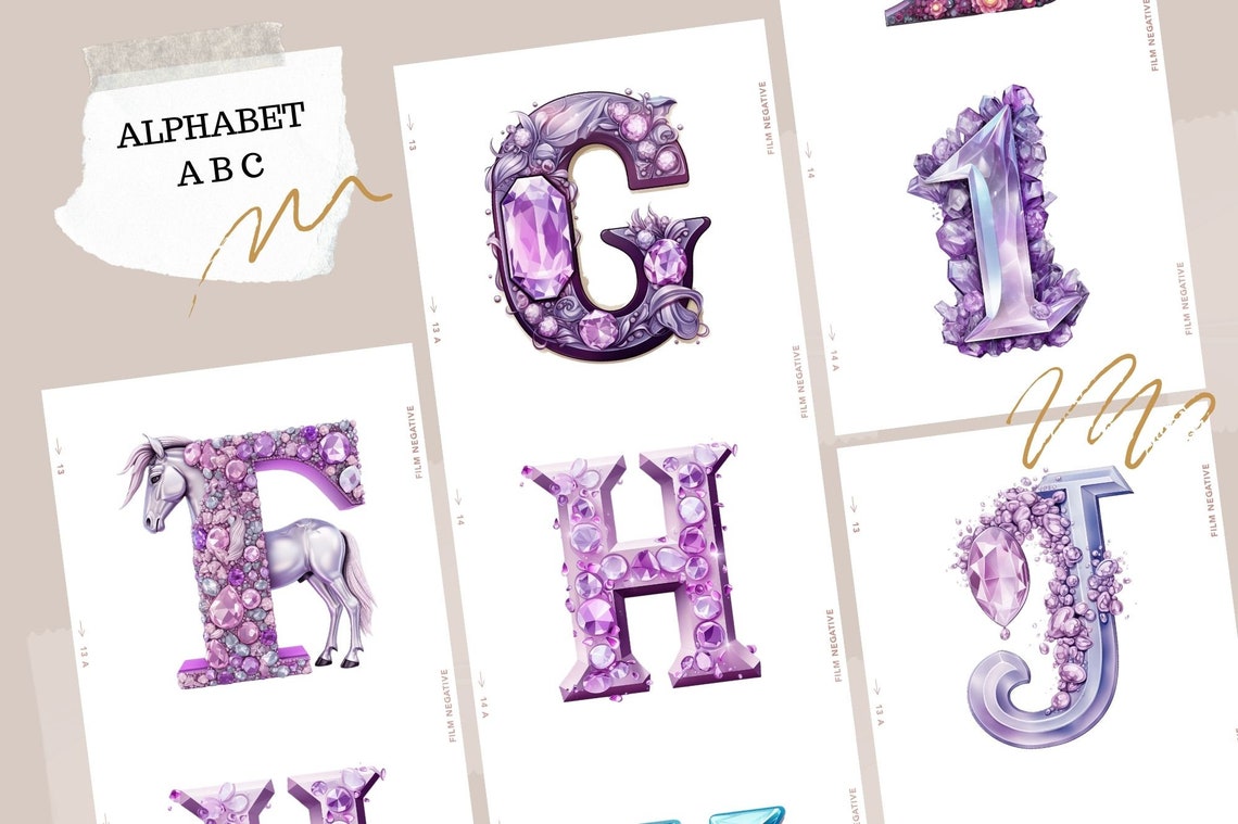 Crystal Alphabet Clipart: Gemstone Diamond Glitter (PNG) - Etsy