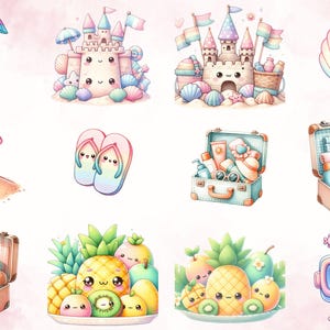 Kawaii Beach Clipart, Summer Clipart, Cute Kawaii Cartoon Characters ...