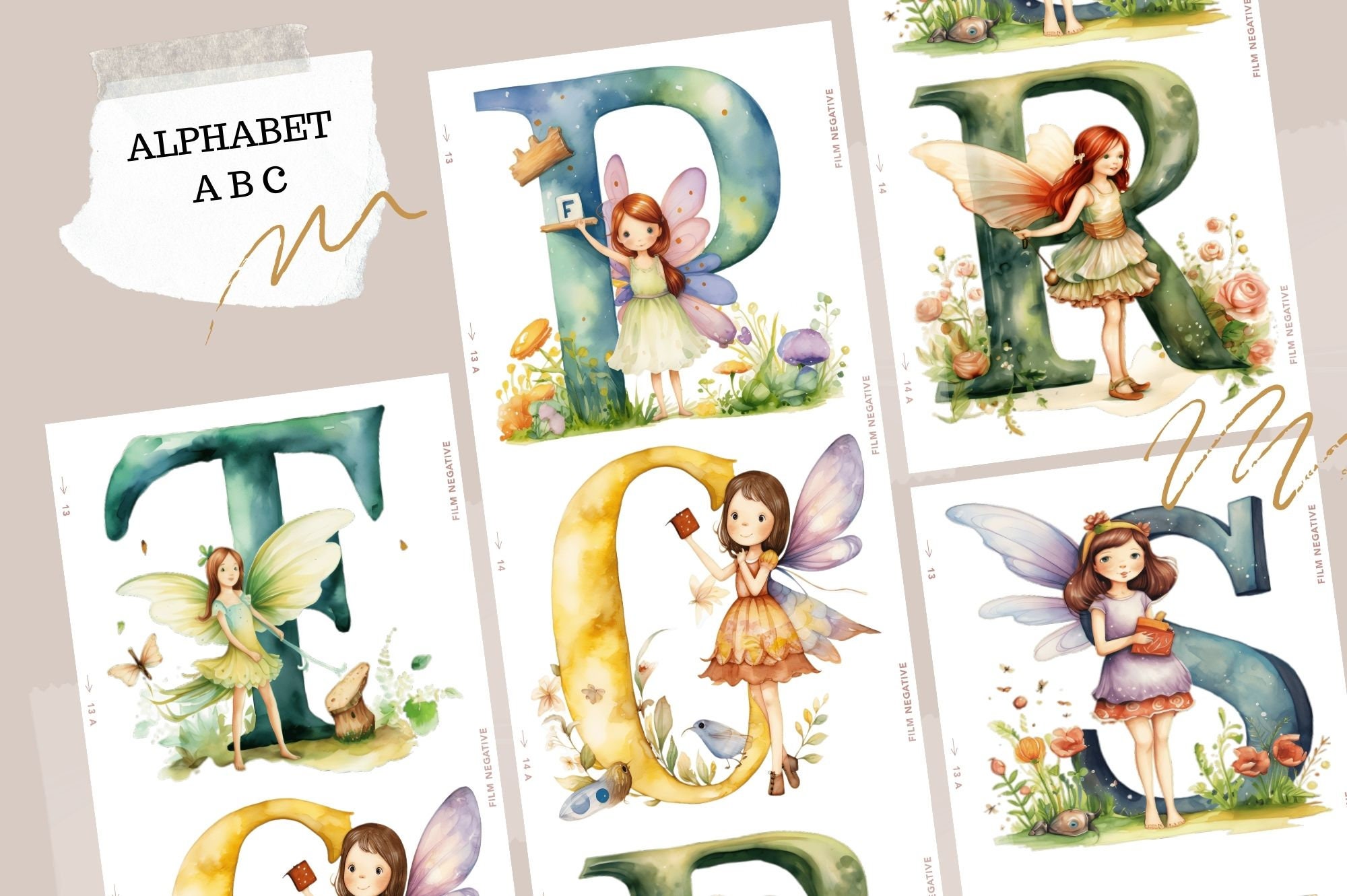 ABC Magical Fairy Watercolor Clipart, Alphabet, Letters, a to Z, Card ...