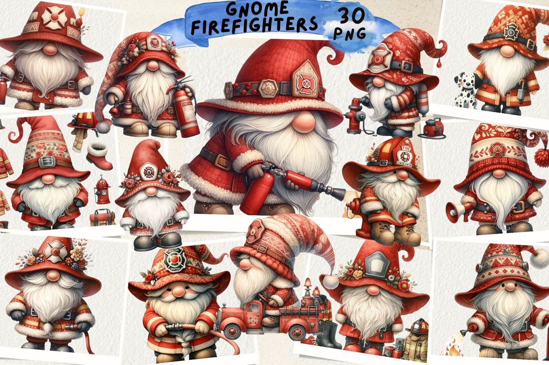 Firefighter Gnome Watercolor Clipart, Gnome Firefighter, Firefighter ...
