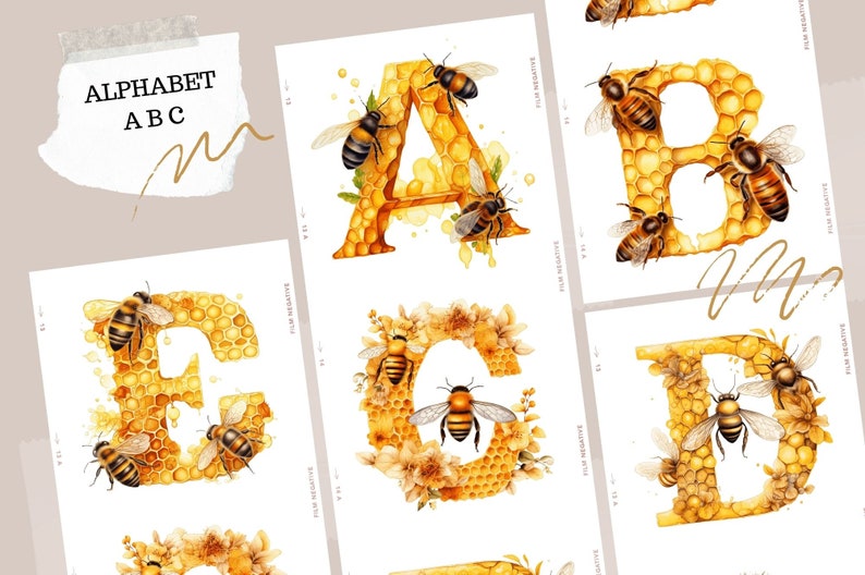 Honeybee Alphabets and Number, Bee Font, Bee Alphabet, Animal Font ...