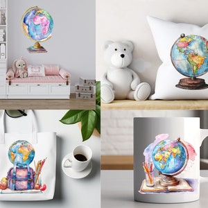 Globe Watercolor Clipart, Map Globe Watercolor Clipart, Cute Globe ...