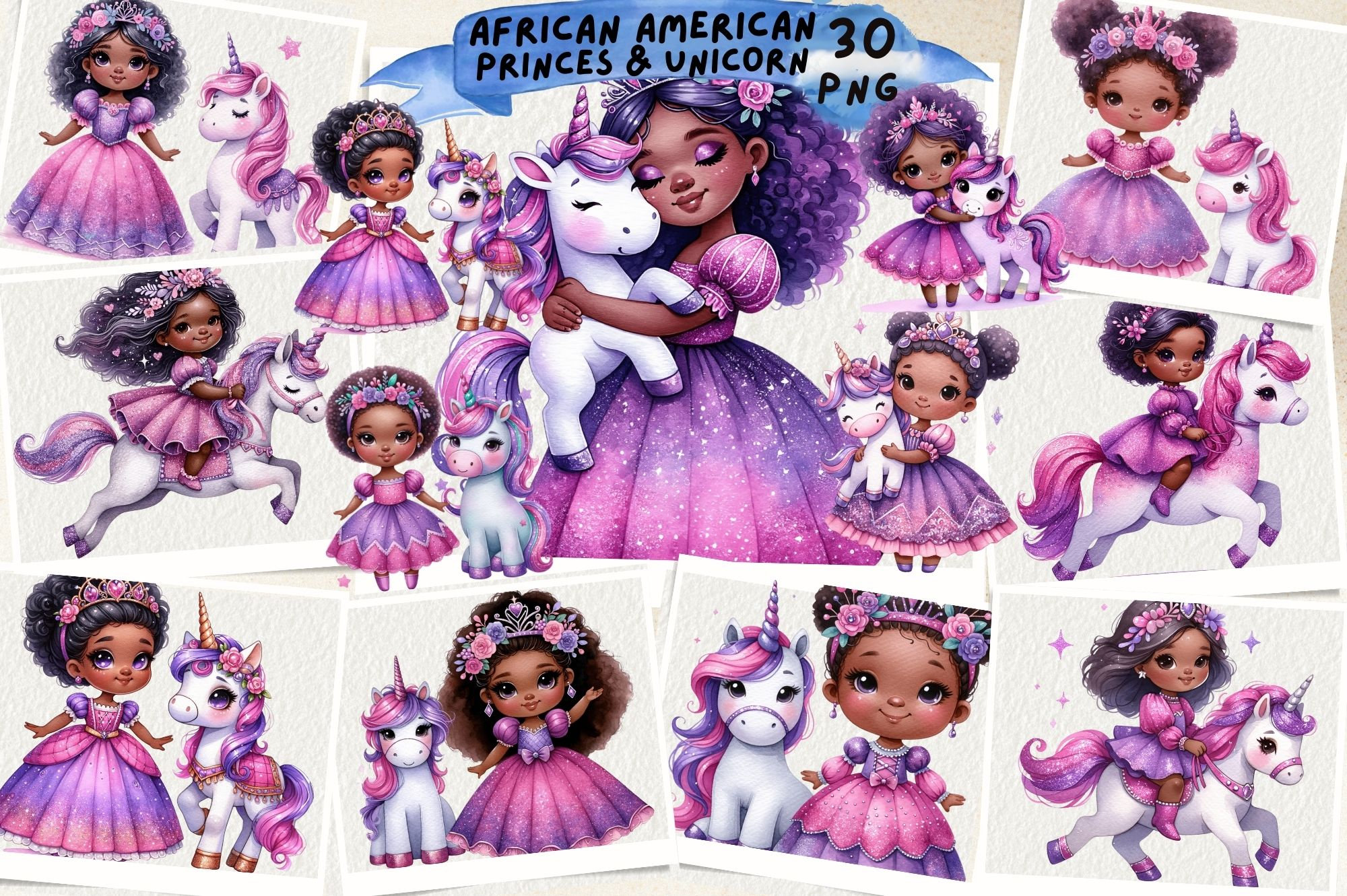 Cute American African Princess Clipart, Purple Princess PNG, Cute Girl ...