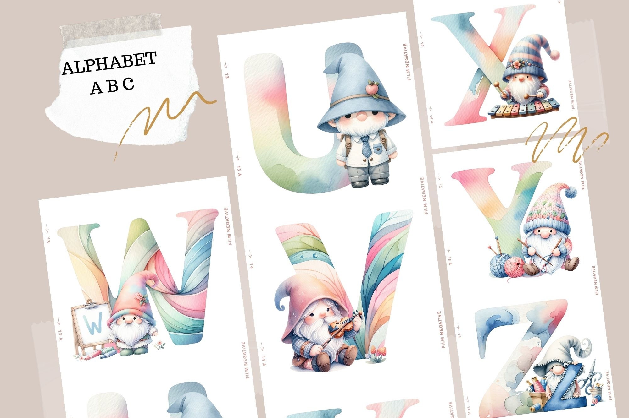 Back to School Gnome Alphabet Clipart, Gnome Supplies Alphabet, Gnome ...