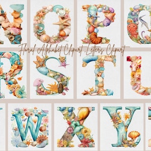 Corals and Shellfish Alphabet Clipart, Coral Reef Letters, Alphabet ...