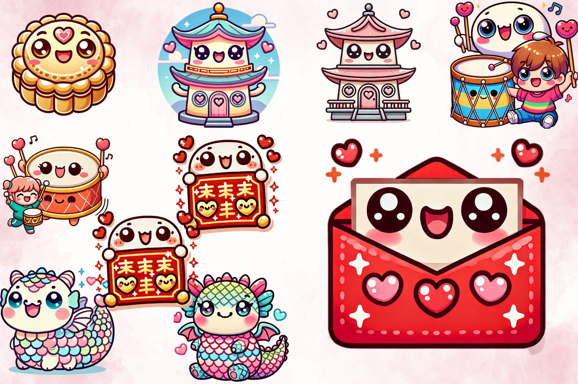 Chinese New Year Clipart: Dragons, Lanterns, Red Envelopes (PNG Digital ...