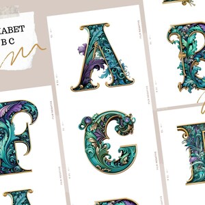 Gold Greens Alphabet, Celtic Alphabet, Letters Clipart, Ornate ...