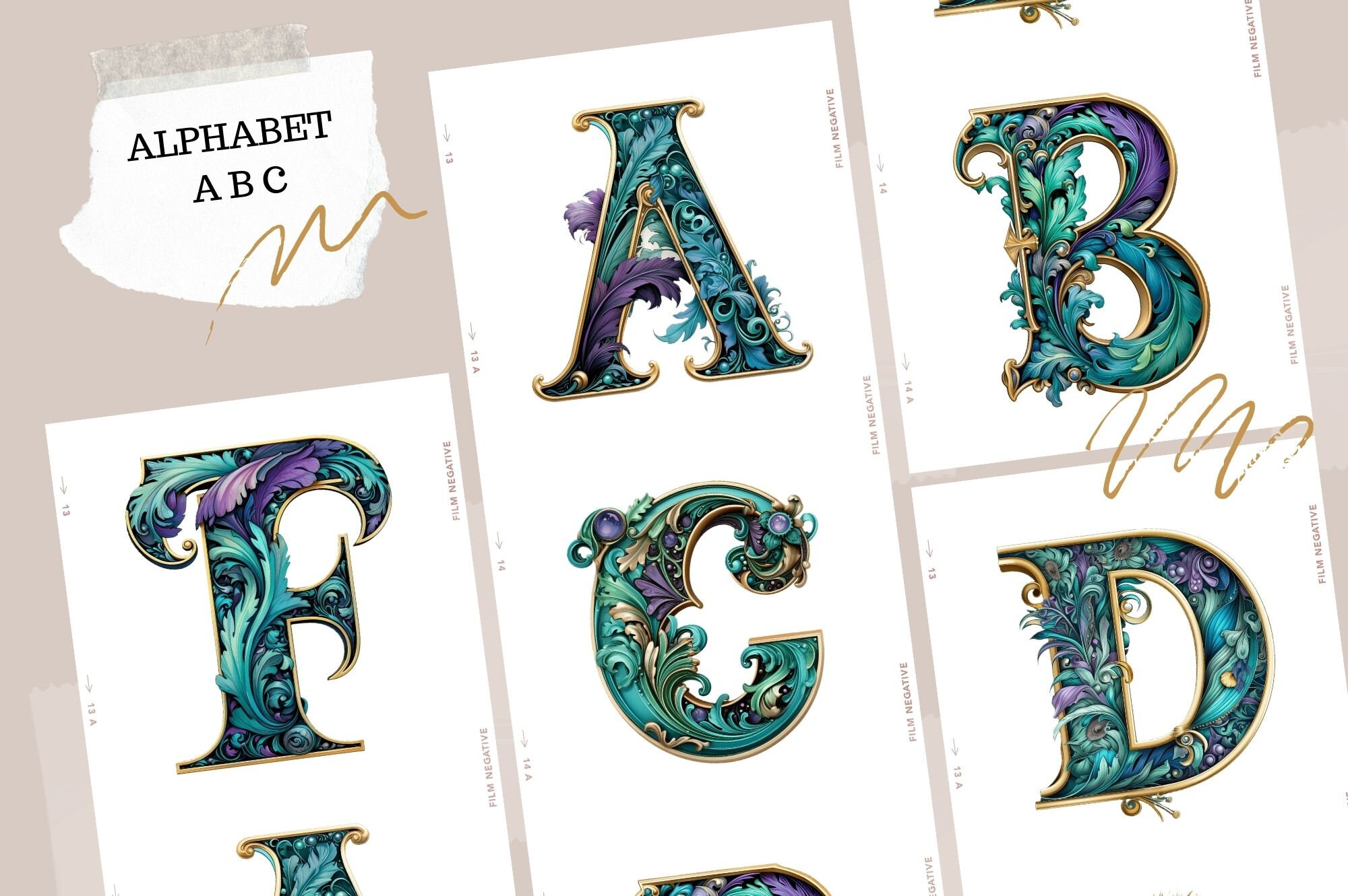 Gold Greens Alphabet, Celtic Alphabet, Letters Clipart, Ornate ...