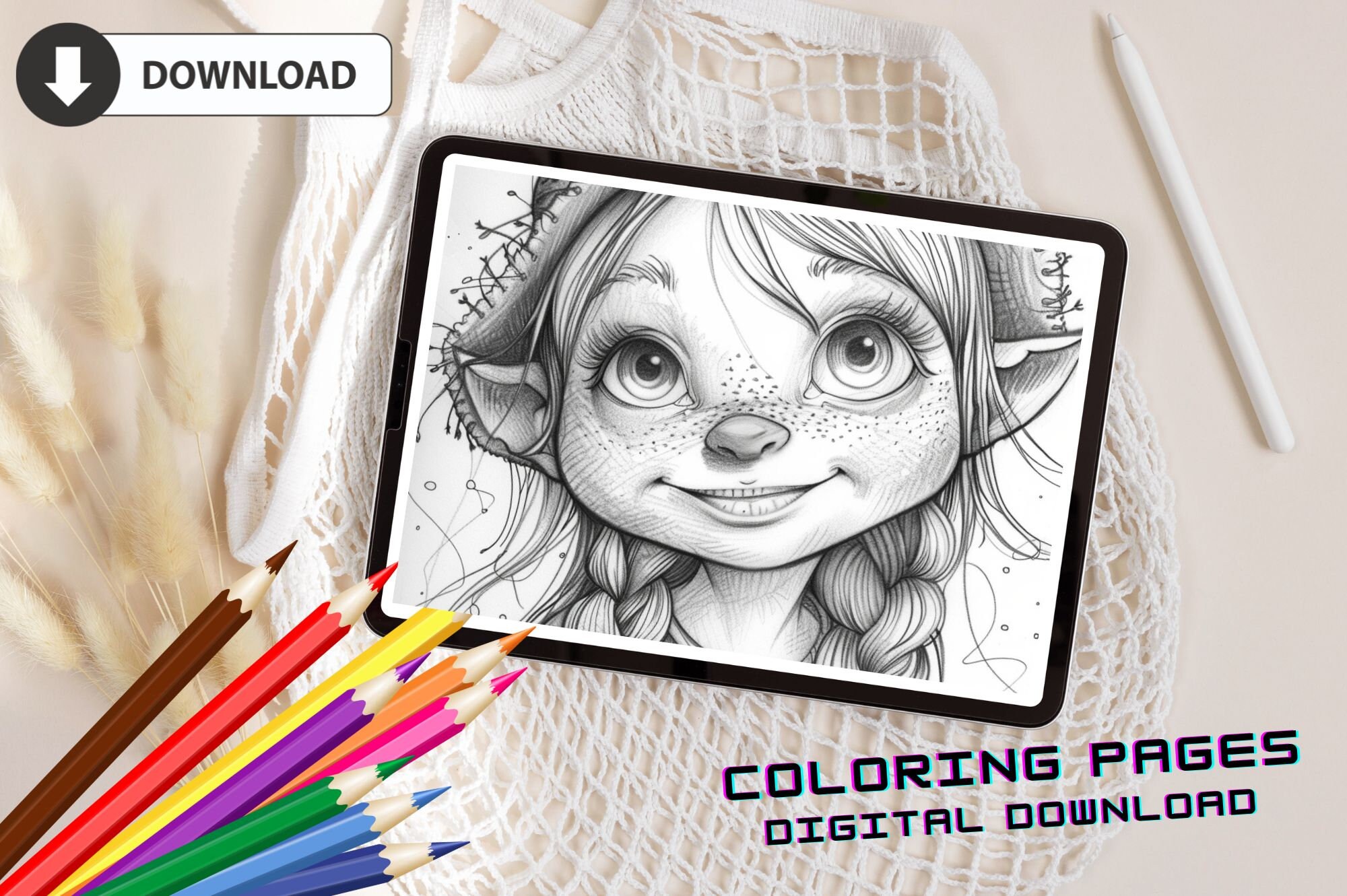 Cute Gnome Girl Coloring Pages for Kids & Adults, Gnome Girl Fantasy ...