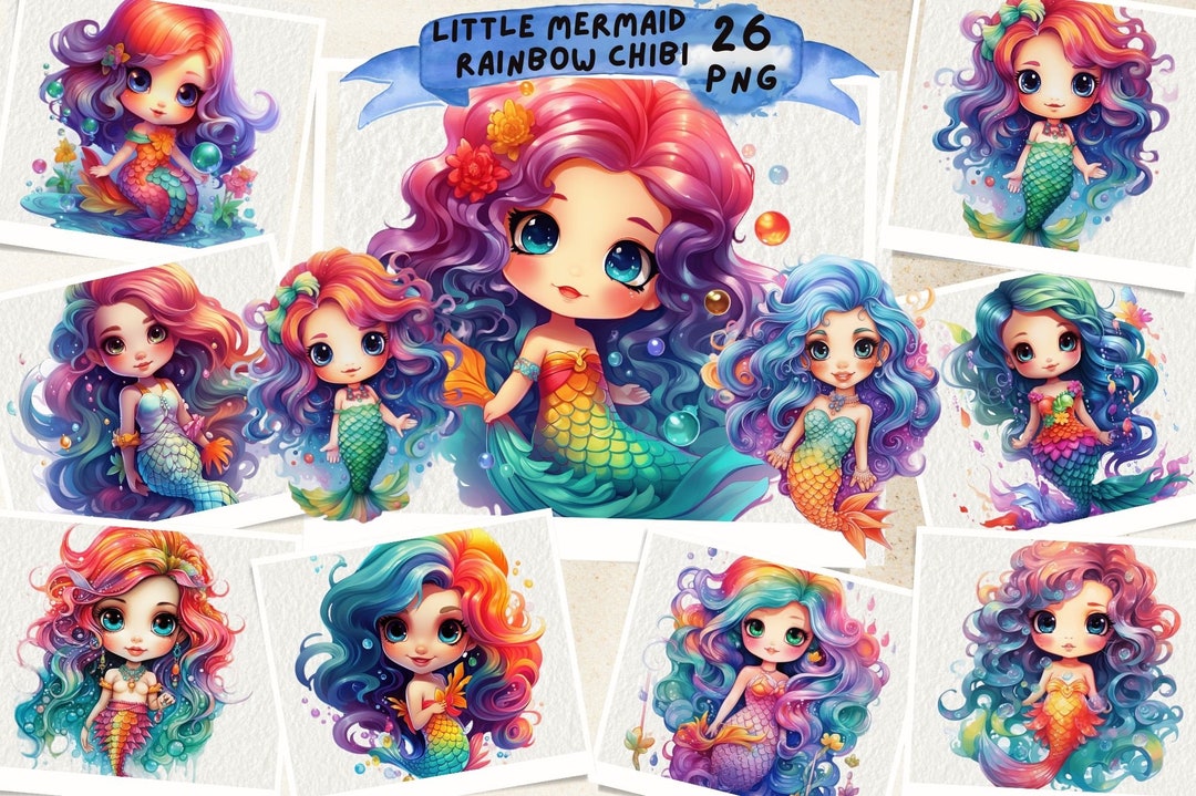 Mermaid Chibi Rainbow Clipart, Little Mermaid PNG, Mermaid Princess ...