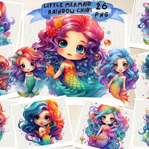 Mermaid Chibi Rainbow Clipart, Little Mermaid PNG, Mermaid Princess ...