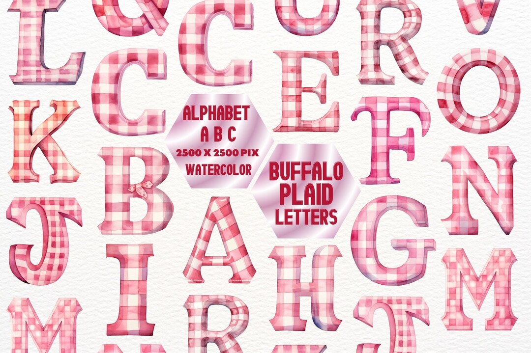 Pink Buffalo Plaid Alphabet: Watercolor Check Letters (digital Download ...
