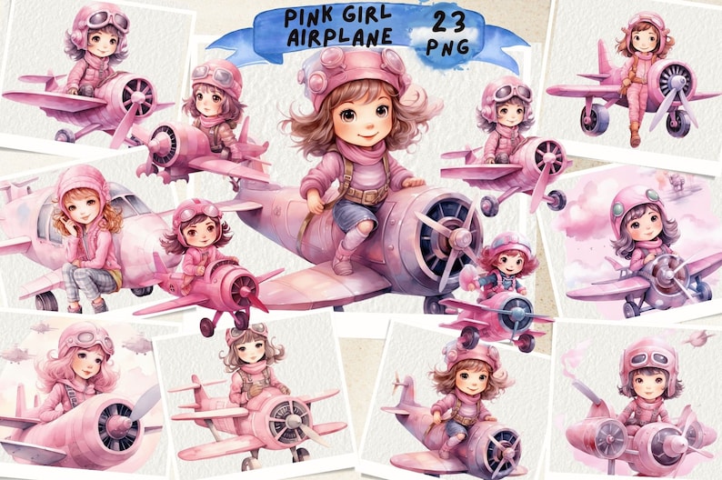Pink Pilot Clipart Watercolor, Pink Pilot Helicopter, Girl Pilot ...