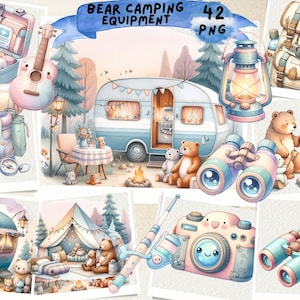 Bear Camping Watercolor Clipart: Forest Tent Tree (PNG) - Etsy