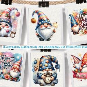 Watercolor New Year Gnomes Collection Clipart, Holiday Gnomes Clipart ...
