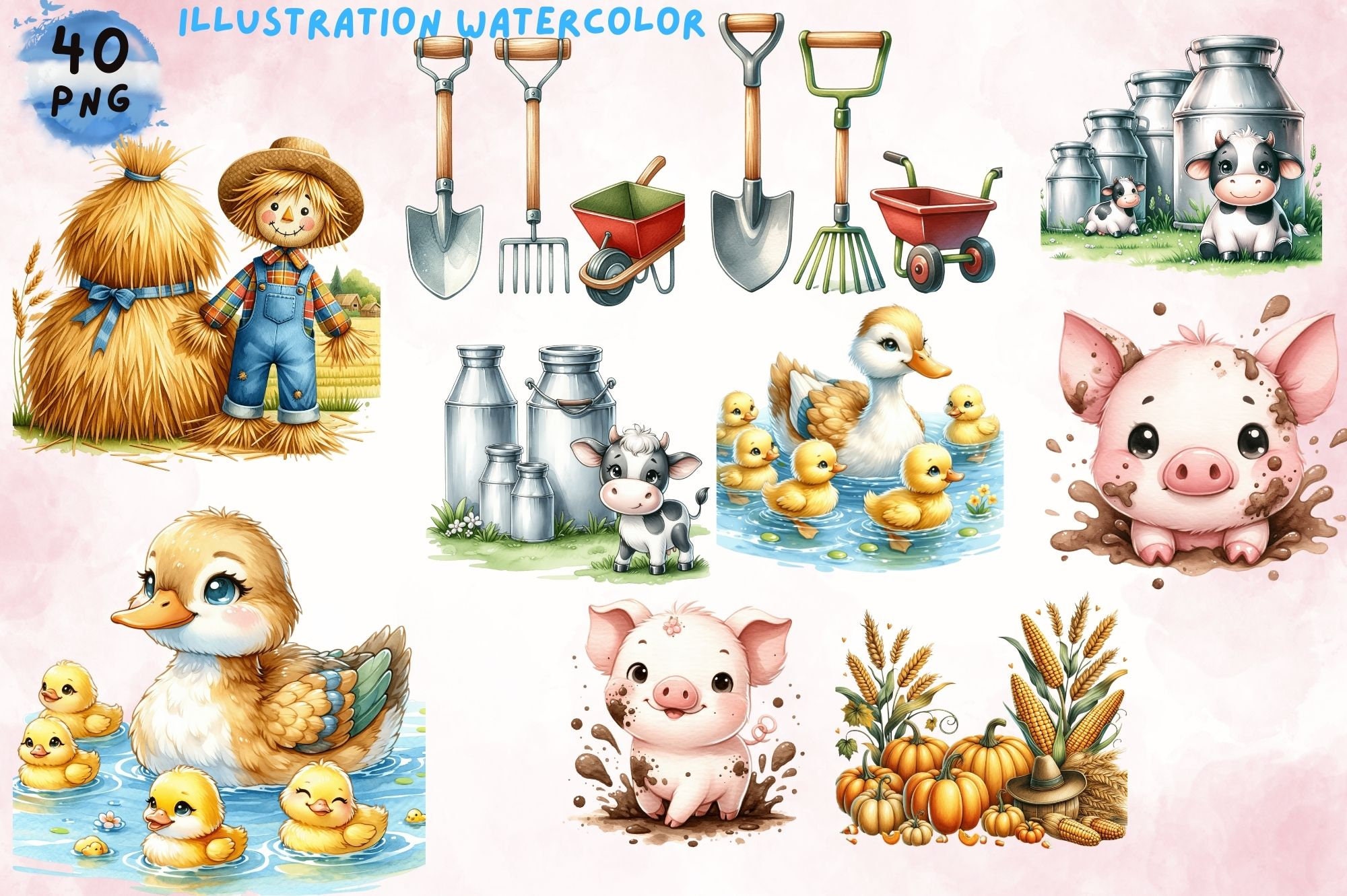 Cute Farm Clipart, Cute Animated Animals, Cow, Farm, Chicken, Barn ...