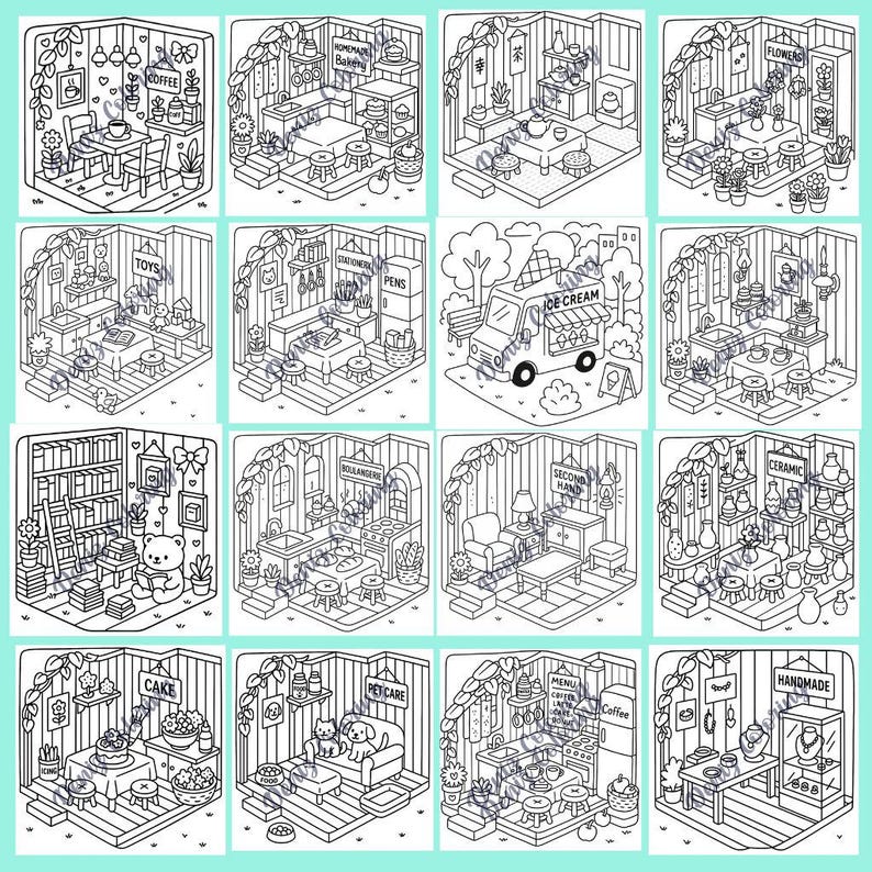 Cozy Cute Shops Coloring Pages Printable for Kids and Adults, Kawaii ...