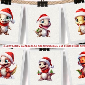 Baby Dinosaur Christmas Watercolor Clipart, Holiday Dinosaur Clipart ...