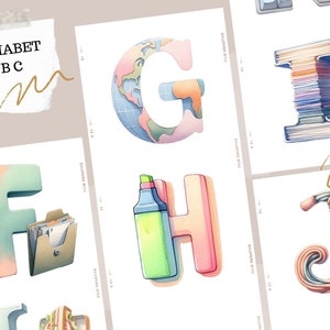 Back to School Alphabet Clipart, Supplies Alphabet, Alphabet, School ...