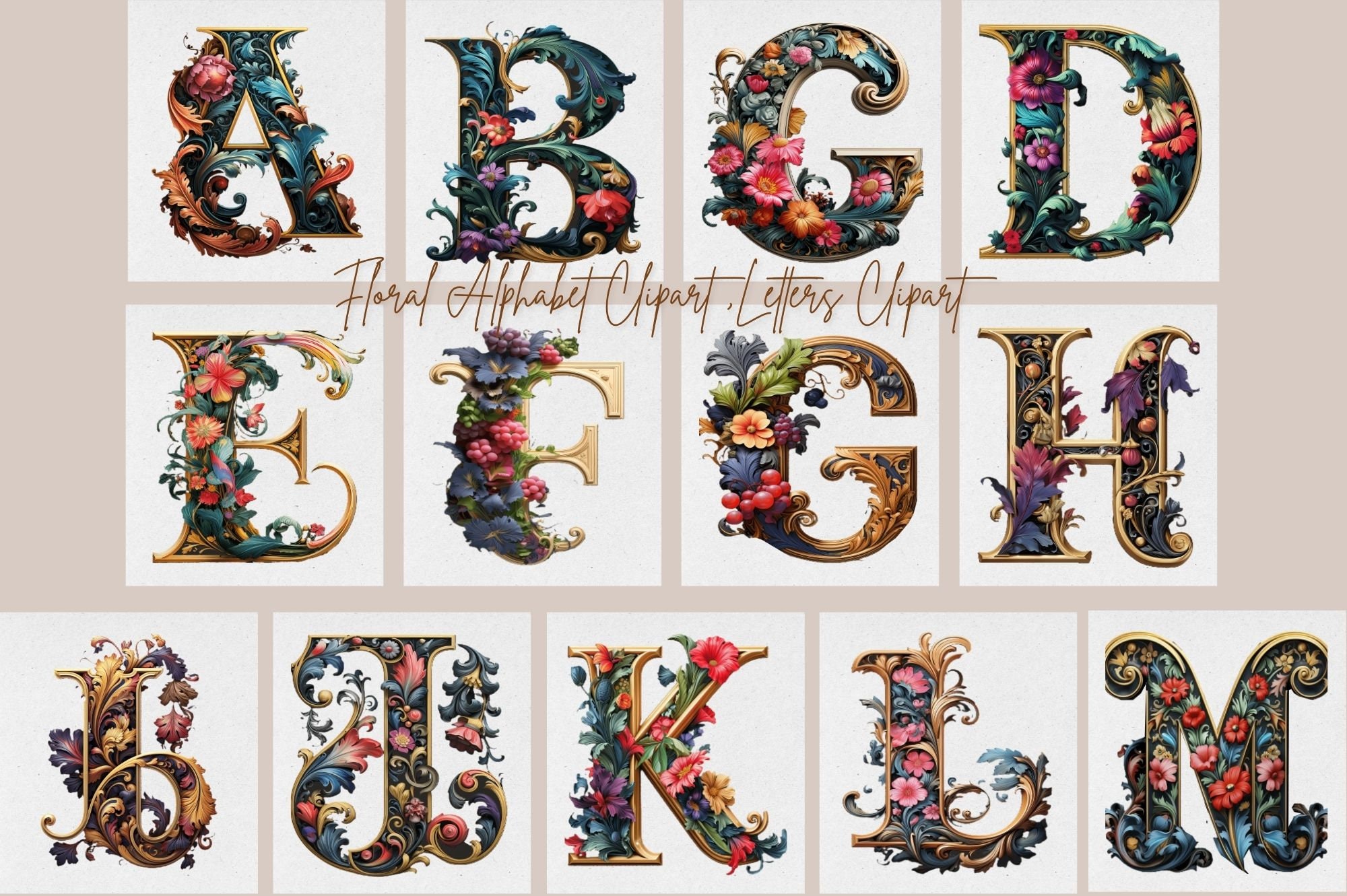 Antique Letters Old English Alphabet Clipart, Alphabet Art Nouveau ...