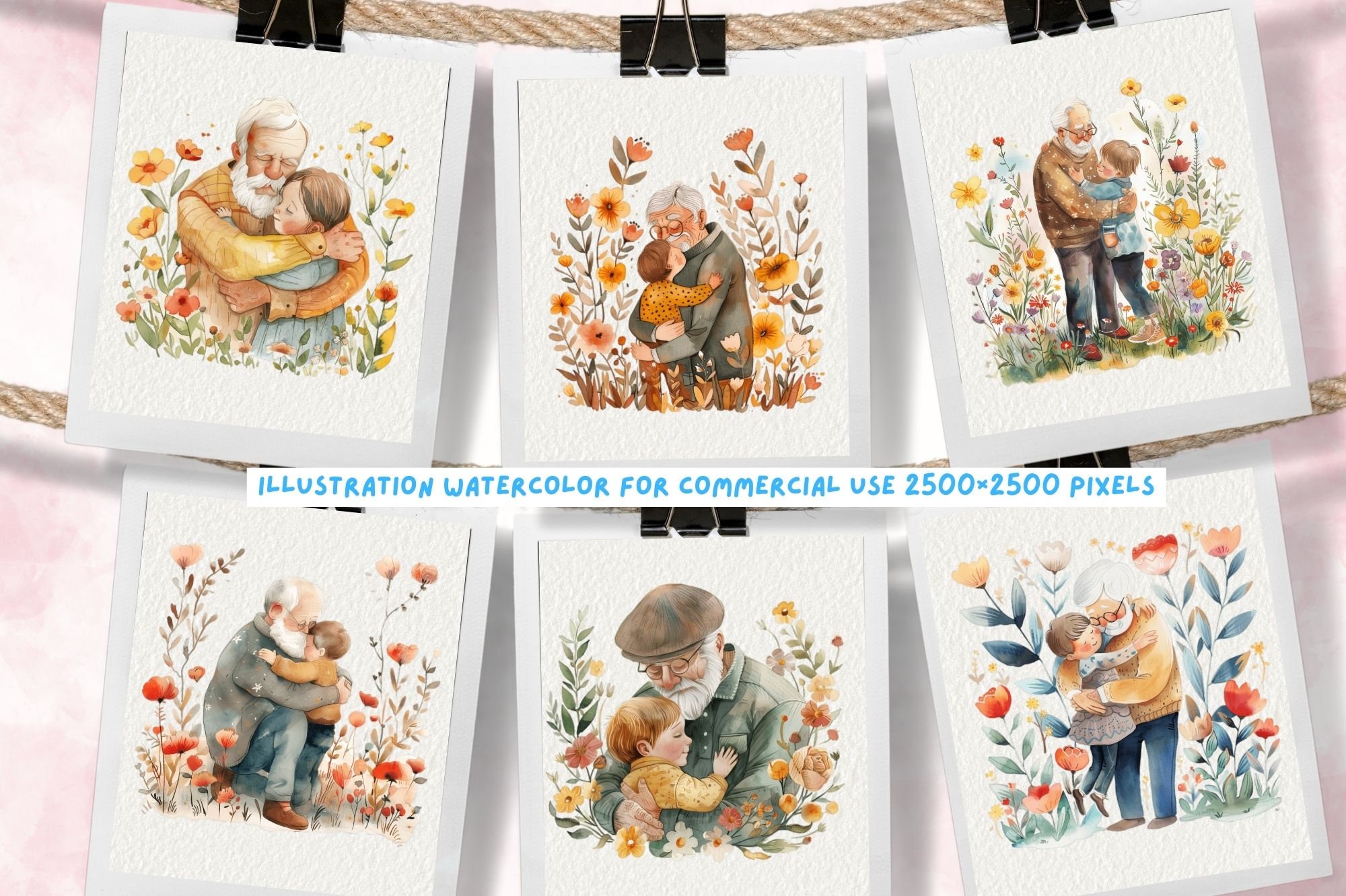 Grandpa Watercolor Clipart Bundle, Grandfather and Grandchild Free ...