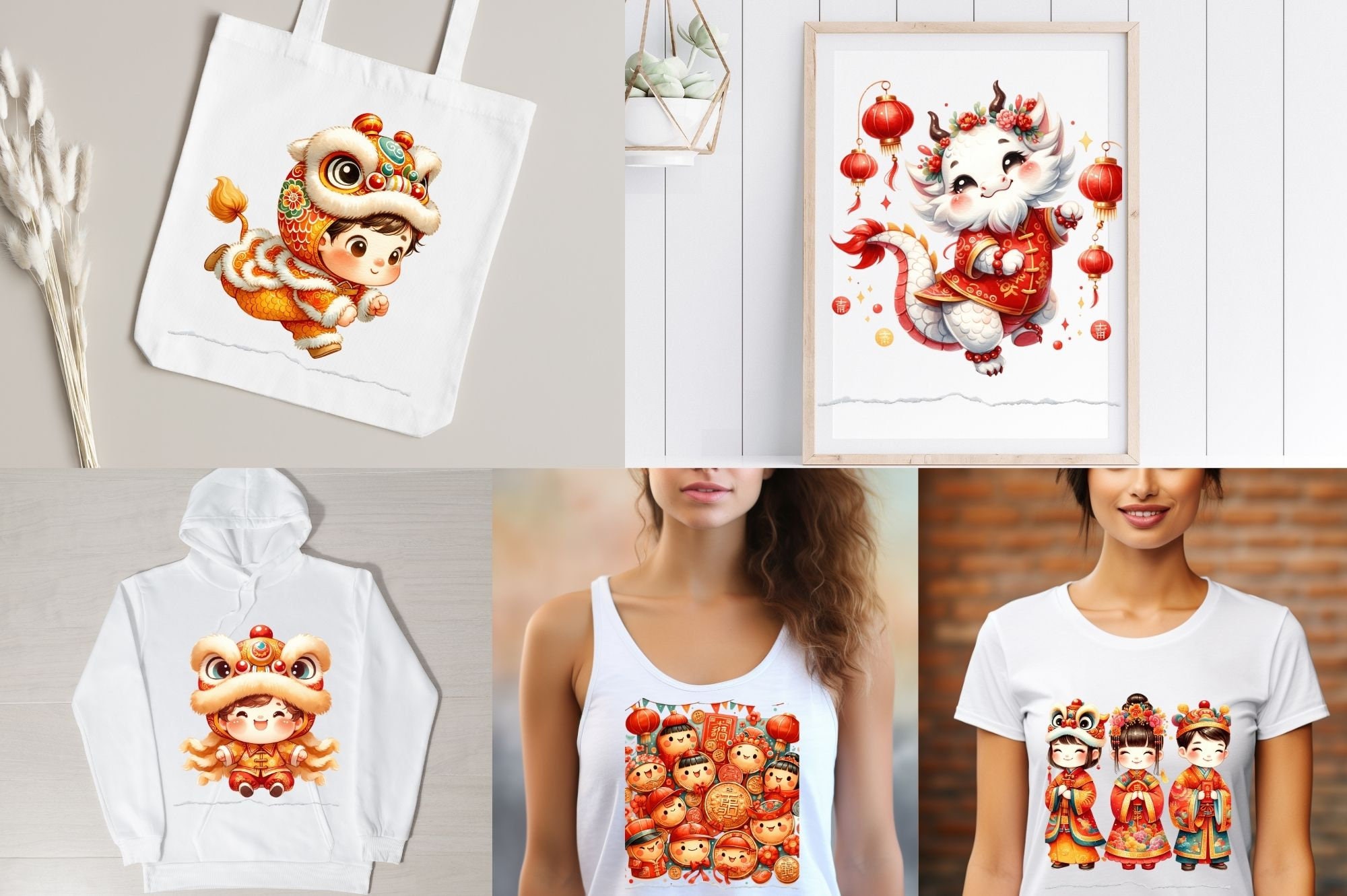 Cute Dragon Watercolor Clipart, Chinese New Year Clipart, Lion Dance ...