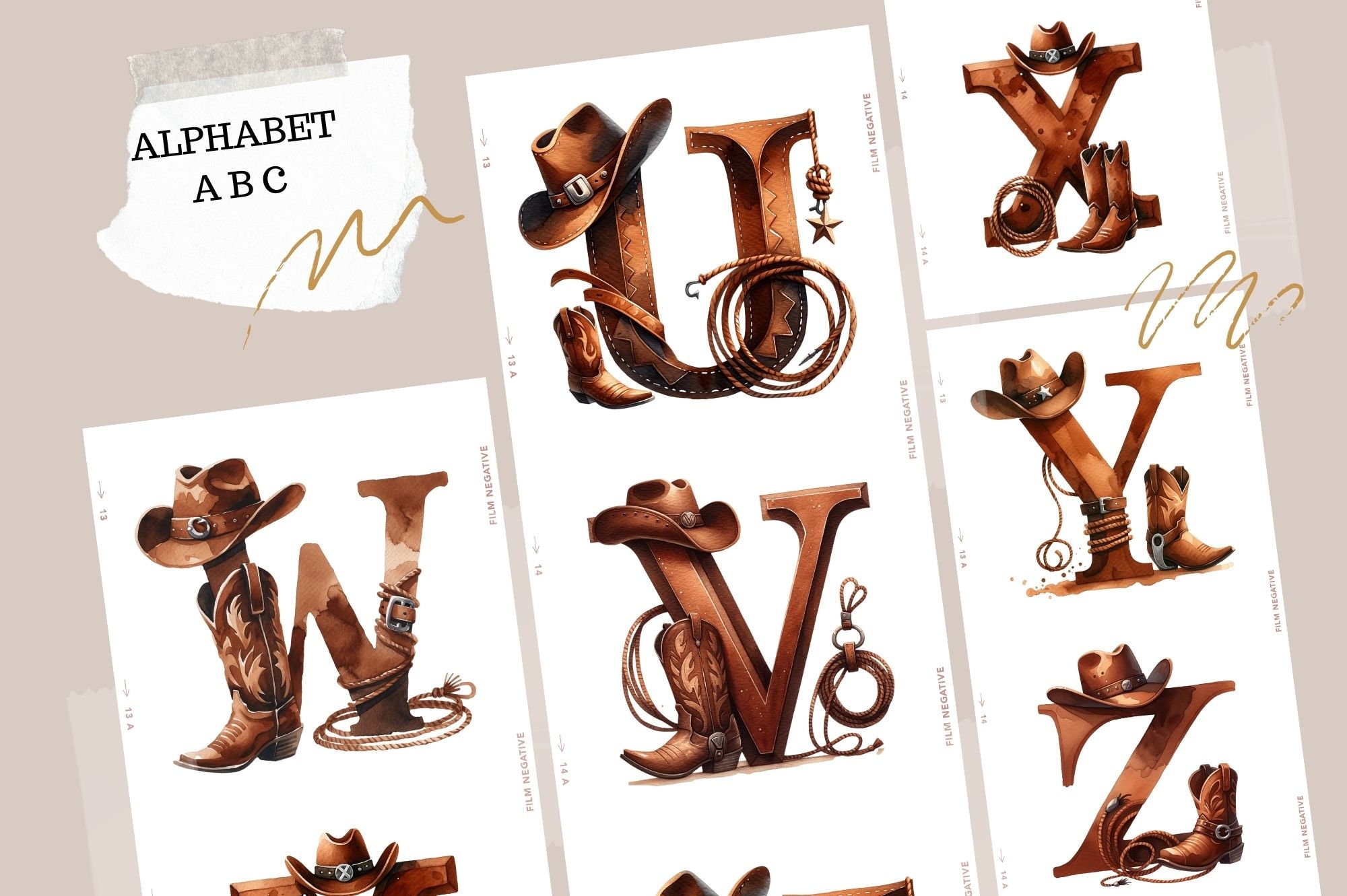 Western Alphabet Clipart: Cowboy Font, Sublimation Designs (PNG) - Etsy