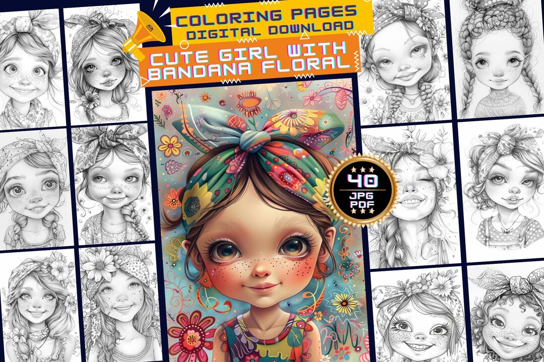 Cute Girl With Bandana Floral Coloring Pages, Girl With Bandana ...
